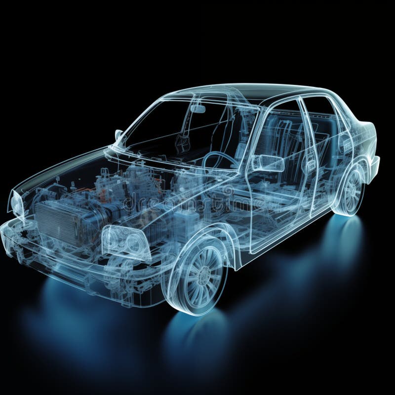 3D Transparent View of Retro Car Showcasing Its Internal Components and ...