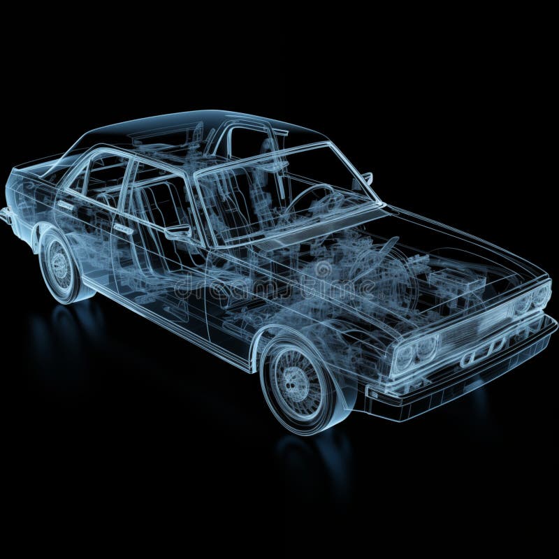 3D Transparent View of Retro Car Showcasing Its Internal Components and ...