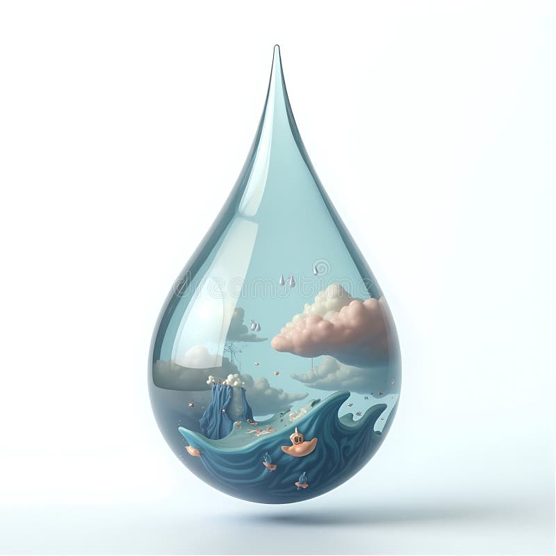 3D Transparent Water Drop Isolated on White Stock Illustration ...