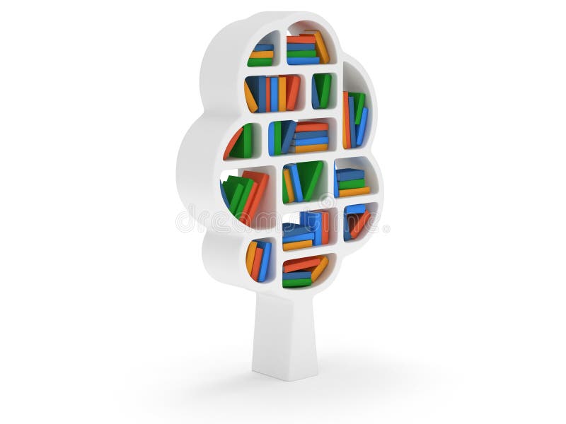 3d Tree of Knowledge. Bookshelf on White. Stock Illustration ...