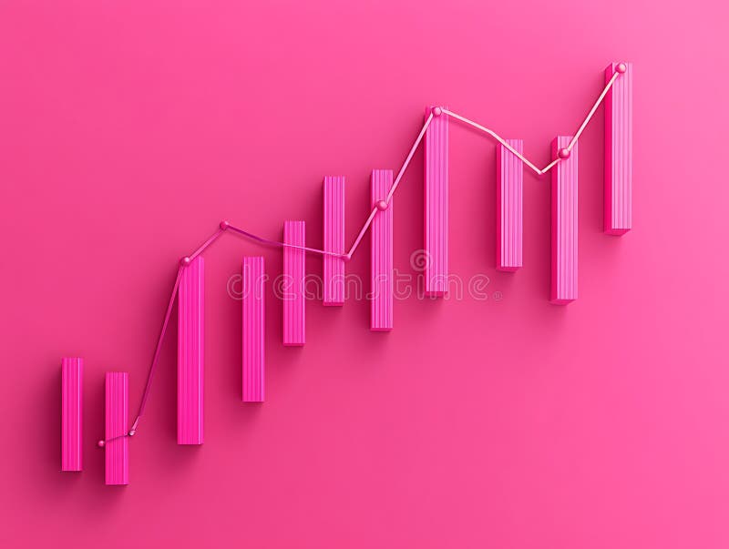 3D Trendline Graph on a Solid Bright Pink Background Stock Illustration ...
