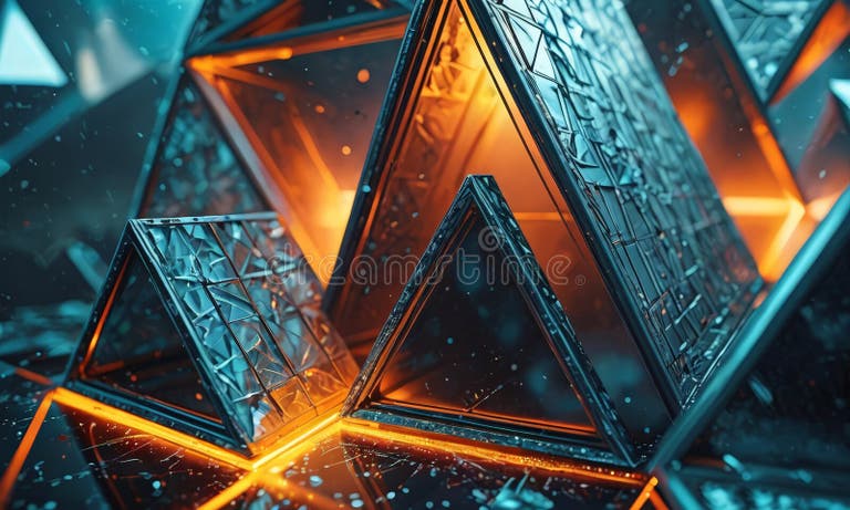 3D Triangular Metallic Structure with Gradient Orange and Blue ...