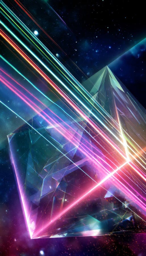 3d Triangular Prisms in a Cosmic Setting with Colorful Light Beams and ...