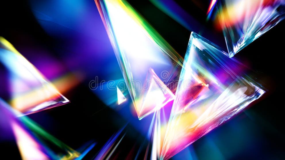 3d Triangular Prisms Rotating in Space, Reflecting Colorful Light with ...