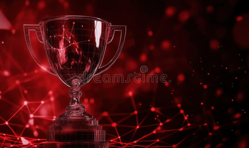 3D Trophy Design with Glowing Red Background and Abstract Network ...