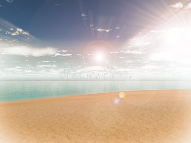 3D Tropical Beach Scene with Bright Sunshine Stock Illustration ...
