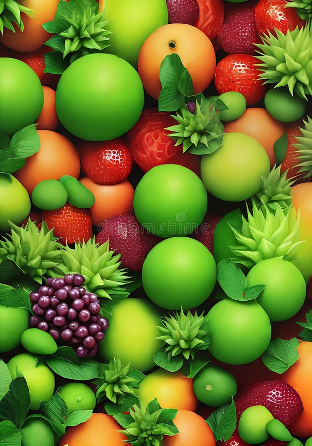 Tropical Fruit Pattern on 3D Background. Stock Illustration ...