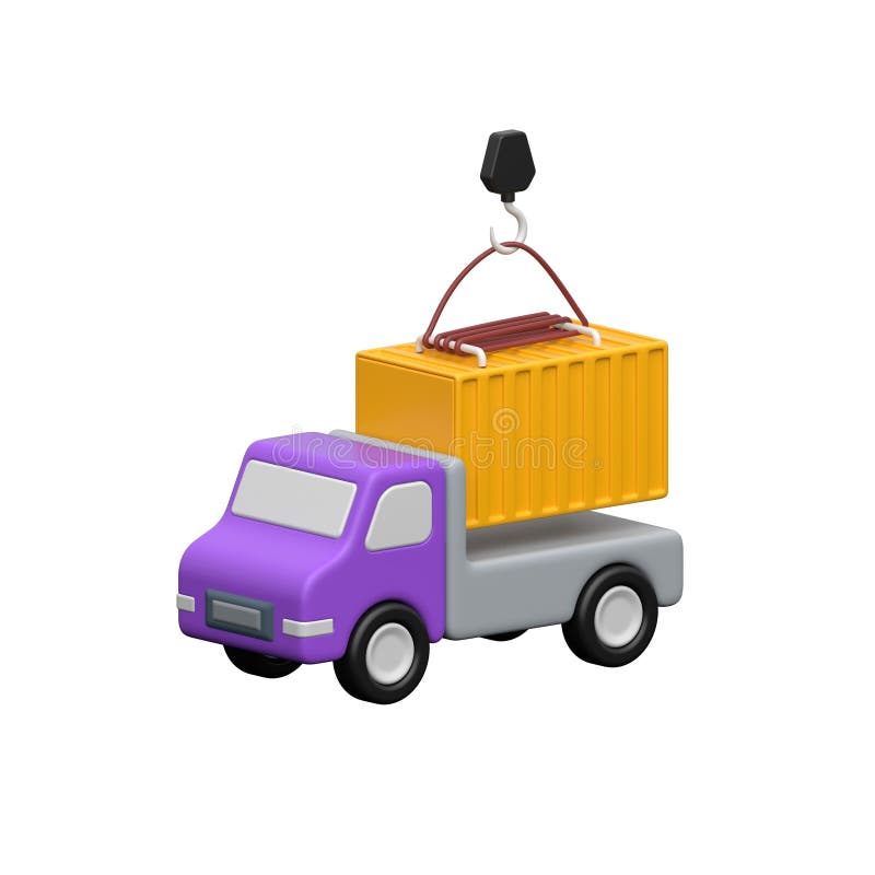 3D Truck with Shipping Container Icon for Logistics Transport. Stock ...
