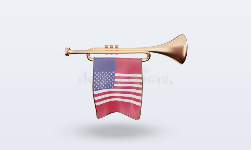 3d Trumpet America Flag Rendering Front View Stock Illustration ...
