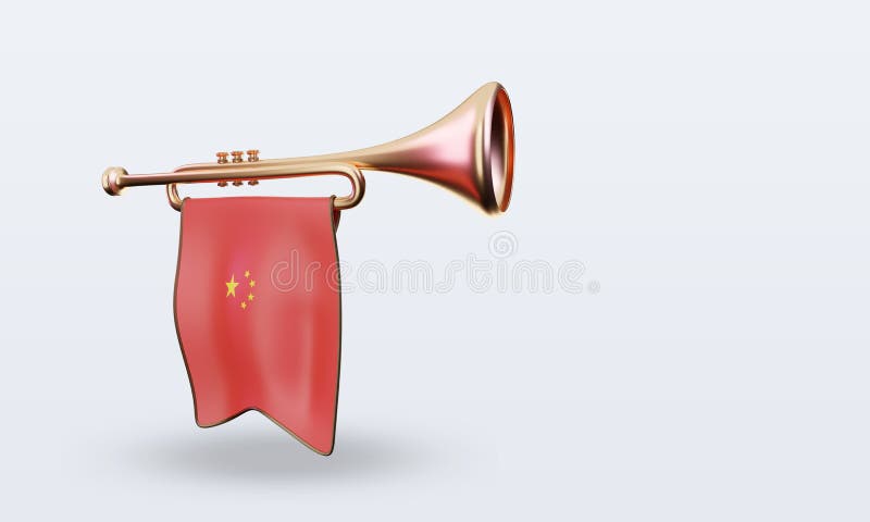 3d Trumpet China Flag Rendering Right View Stock Illustration ...