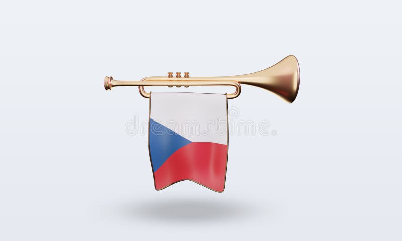 3d Trumpet Czech Republic Flag Rendering Front View Stock Illustration ...
