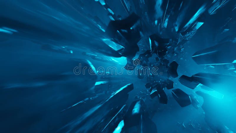 3d Loop Animation Abstract Objects Flying through in Space with Dim ...