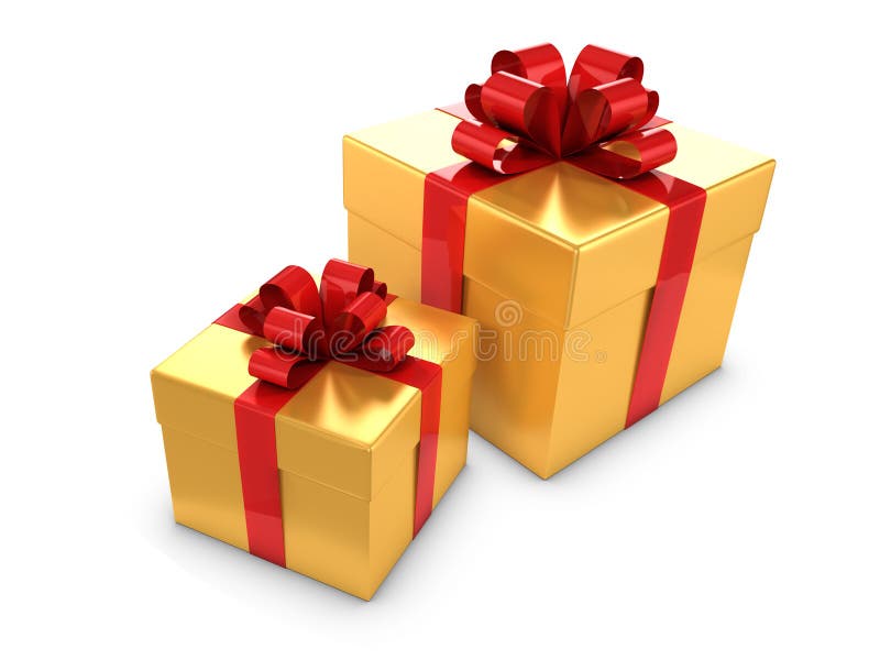 3d Two Gold and Red Gift Boxes Stock Illustration - Illustration of ...