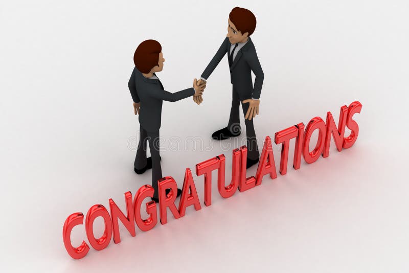 3d Two Men Congratulate Each Other And With Congratulation Text Concept ...