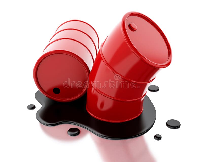 3d Two Red Barrels with Oil Spilled. Stock Illustration - Illustration ...