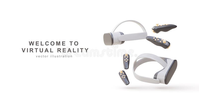 3d Two White Virtual Reality Glasses and Gaming Controller. Modern ...