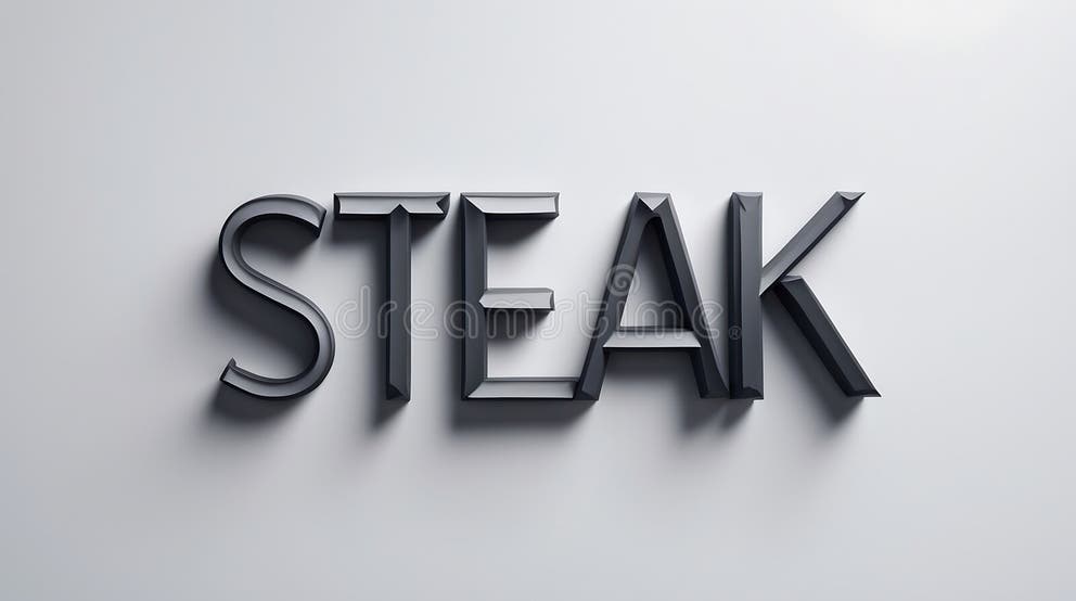 3D Typography Displaying the Word Steak in Bold Letters on a Plain ...
