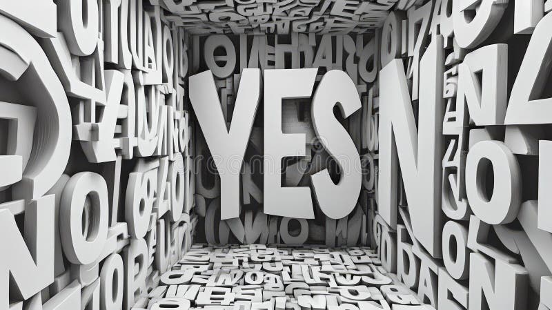 "3D Typography YES and NO in Text-filled Room" Stock Photo - Image of ...