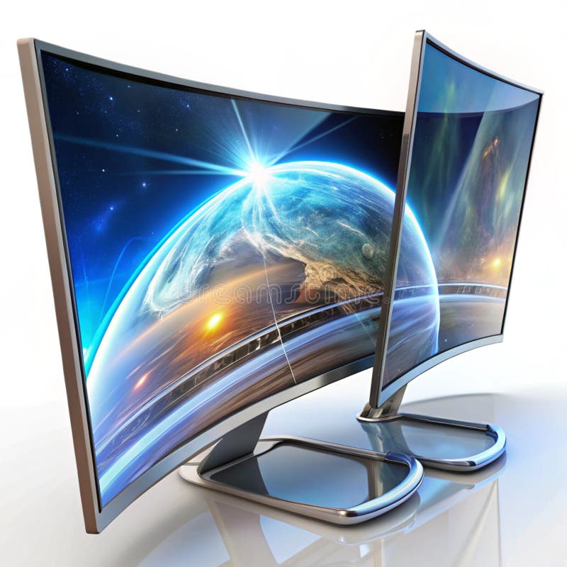 3D Ultra-thin Curved Screen Computer with Holographic Display Stock ...