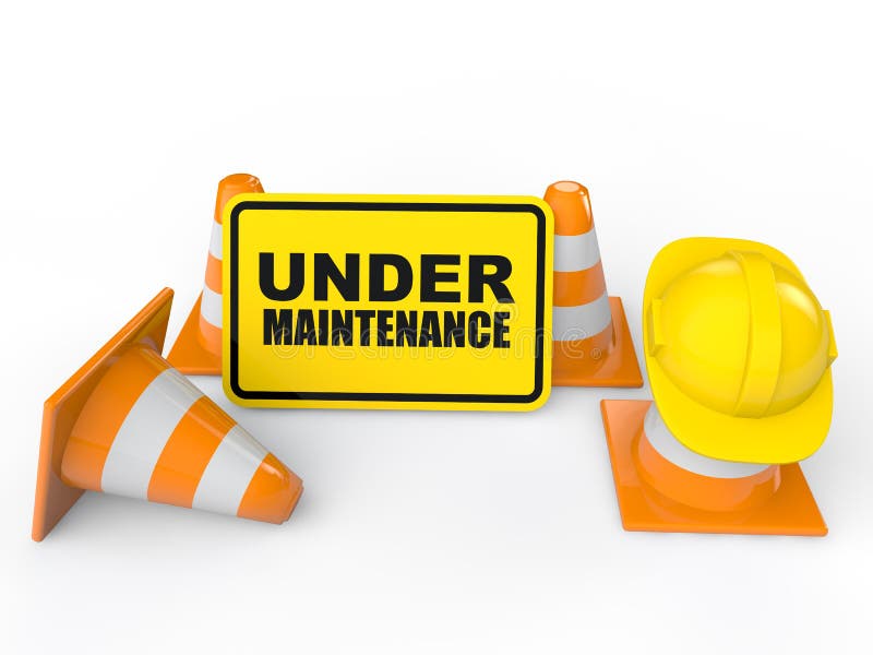 3d Under Maintenance Sign Board and Construction Cones Stock ...