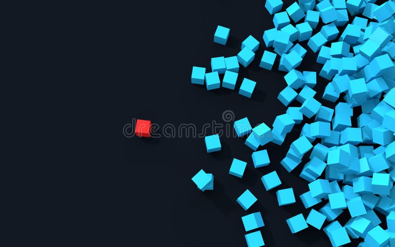 3d Unique Cube Standing Out from Pile of Cubes Stock Illustration ...