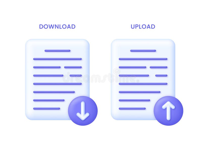 3D Upload and Download File. Upload and Download File, Document Concept ...