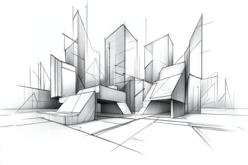 3D Urban Architecture Illustration in Line Art Stock Image - Image of ...
