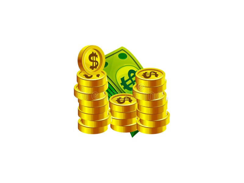 3D US Dollar and Gold Coins Stack on White Background Vector Stock ...