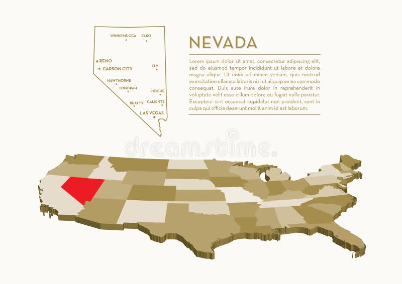 3D USA State map - NEVADA stock vector. Illustration of document - 87552748