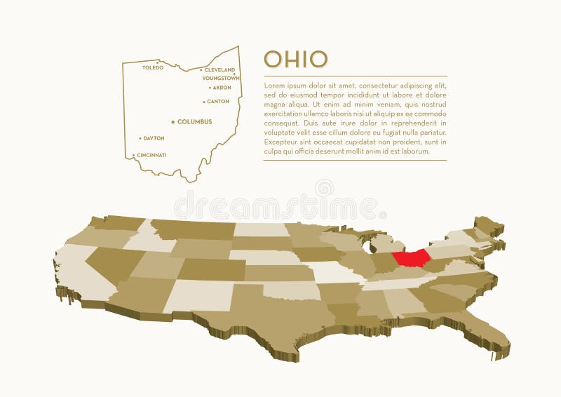 3D USA State map - OHIO stock vector. Illustration of culture - 87553213