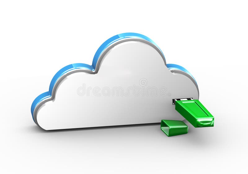 3d Usb Flash Drive Connected To Cloud Icon Stock Illustration ...