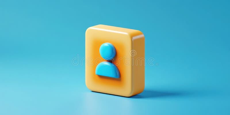 3D User Icon in Yellow and Blue on Blue Background Stock Illustration ...