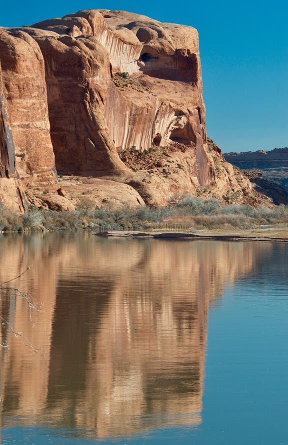 Utah Moab Area Colorado River Reflection of Cliff Stock Image - Image ...
