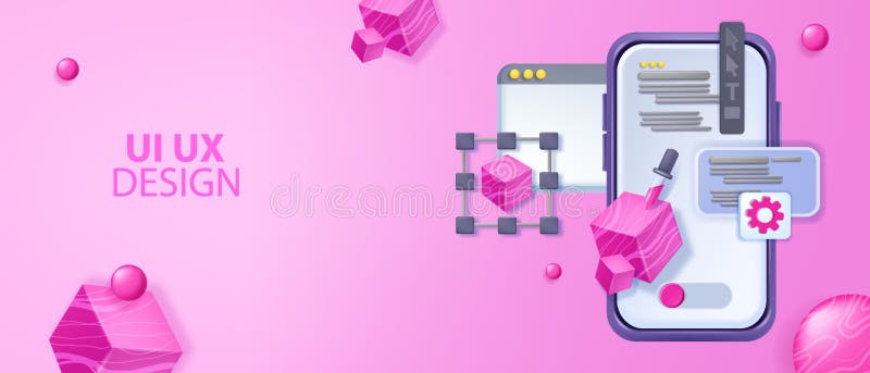 3D UX Design Banner, Vector UI Web Page, Smartphone Screen, Program ...