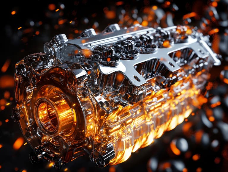 3d V8 Engine Visualization on Abstract Black Background with Dynamic ...