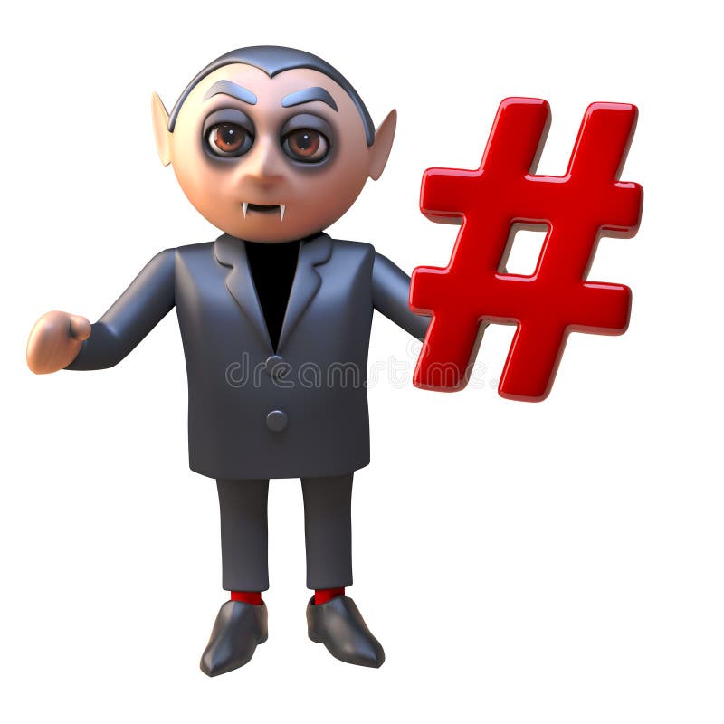 3d Vampire Dracula Monster Character Holding a Hashtag Hash Tag Symbol ...