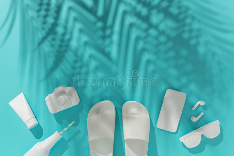 3D of Various Summer Objects on a Pastel Blue Background - Minimalistic ...