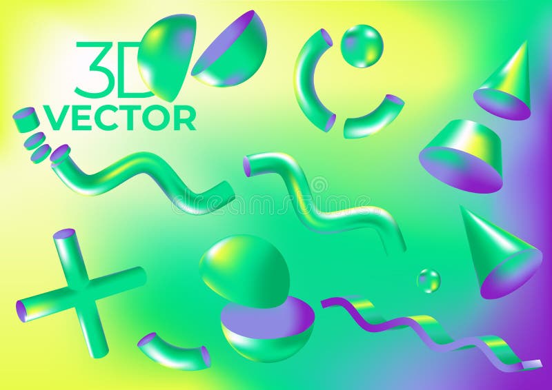 Vector Holographic Background with Virtual 3D Shapes for Web, Packaging ...