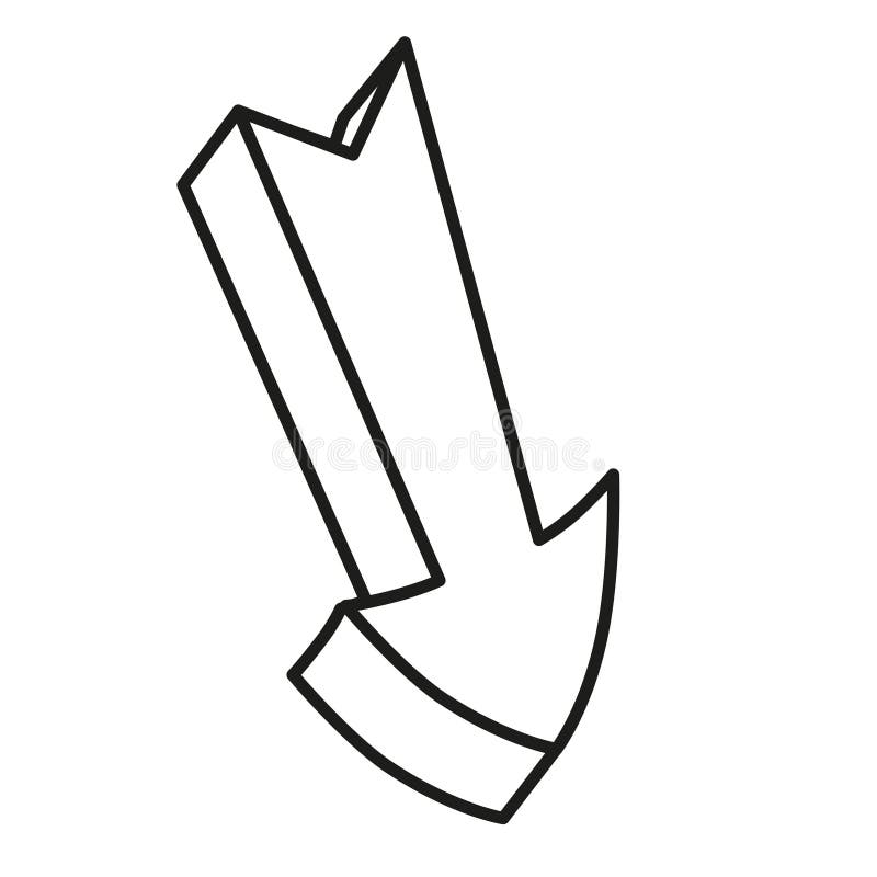 3d Vector Abstract Arrow. Hand Drawn Geometric Curved Pointer Down ...