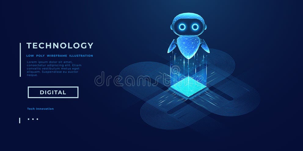 3D Vector AI Robot Consists of Wireframe Polygons and Connected Dots ...