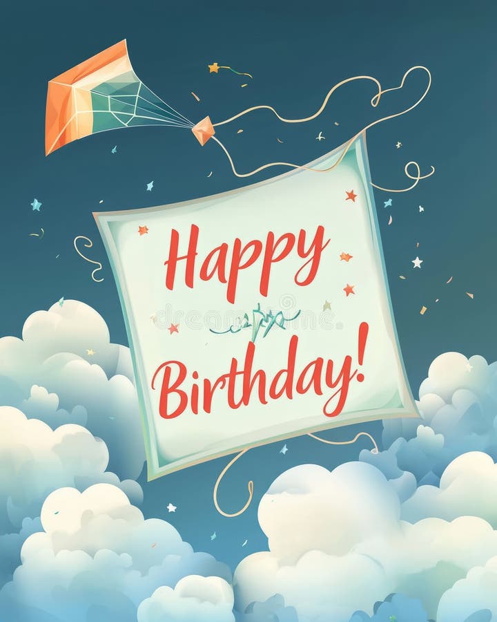 3D Vector Birthday Card Featuring Kite in Cloud Frame Stock ...
