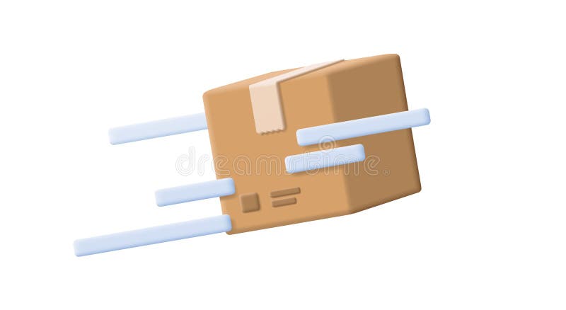 3D Vector Cardboard Box Icon Flying Fast in the Air with Speed Tracks ...