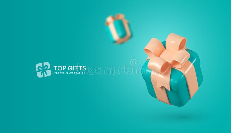 3d Vector Cartoon Blue Gift Box on Blue Background. Realistic Gift Box ...