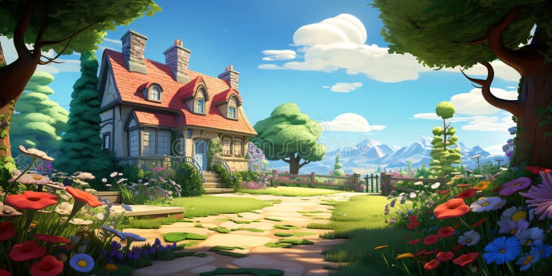 3D Vector Cartoon Scene - Cartoon House Stock Illustration ...