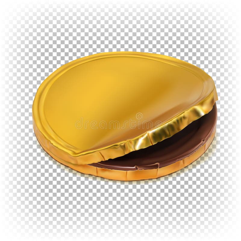3d Vector Chocolate Round Coin in Gold Foil Isolated on White ...