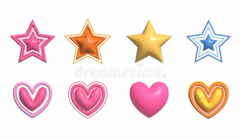 3D Vector Colorful Star and Heart for Element and Illustration Isolated ...