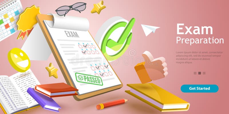 3D Vector Conceptual Illustration of Exam Passed, Testing Preparation ...