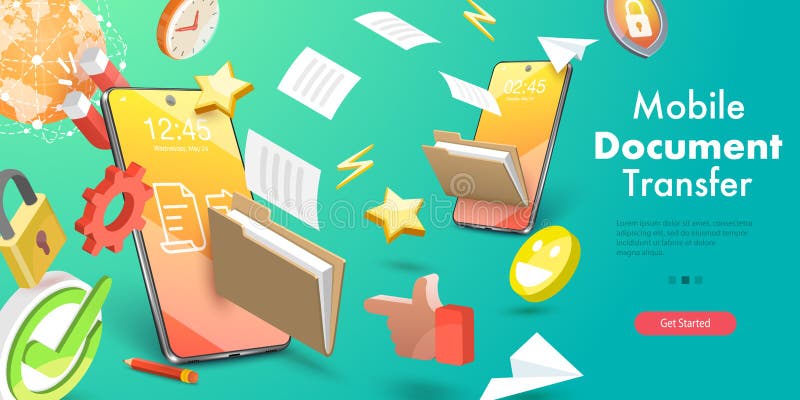 3D Vector Conceptual Illustration of Mobile Document Transfer Stock ...