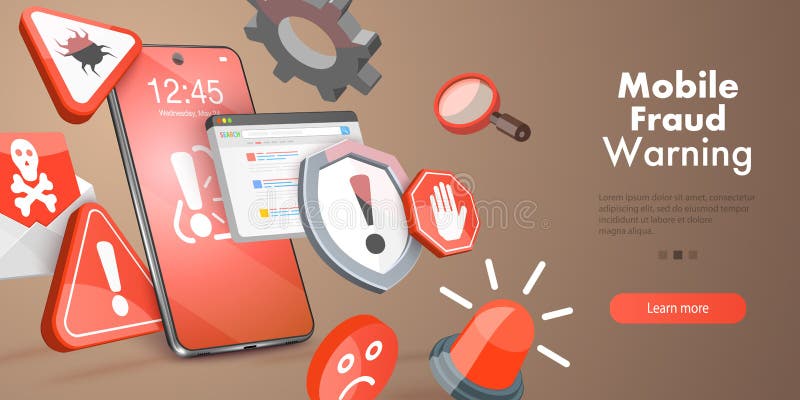 3D Vector Conceptual Illustration of Mobile Fraud Warning Stock Vector ...