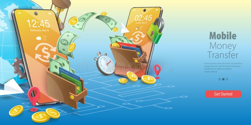 3D Vector Conceptual Illustration of Mobile Money Transfer Stock Vector ...